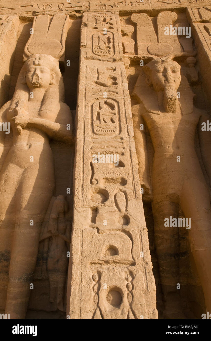 bas relief statues at the Hathor Temple of Queen Nefertari at Abu ...