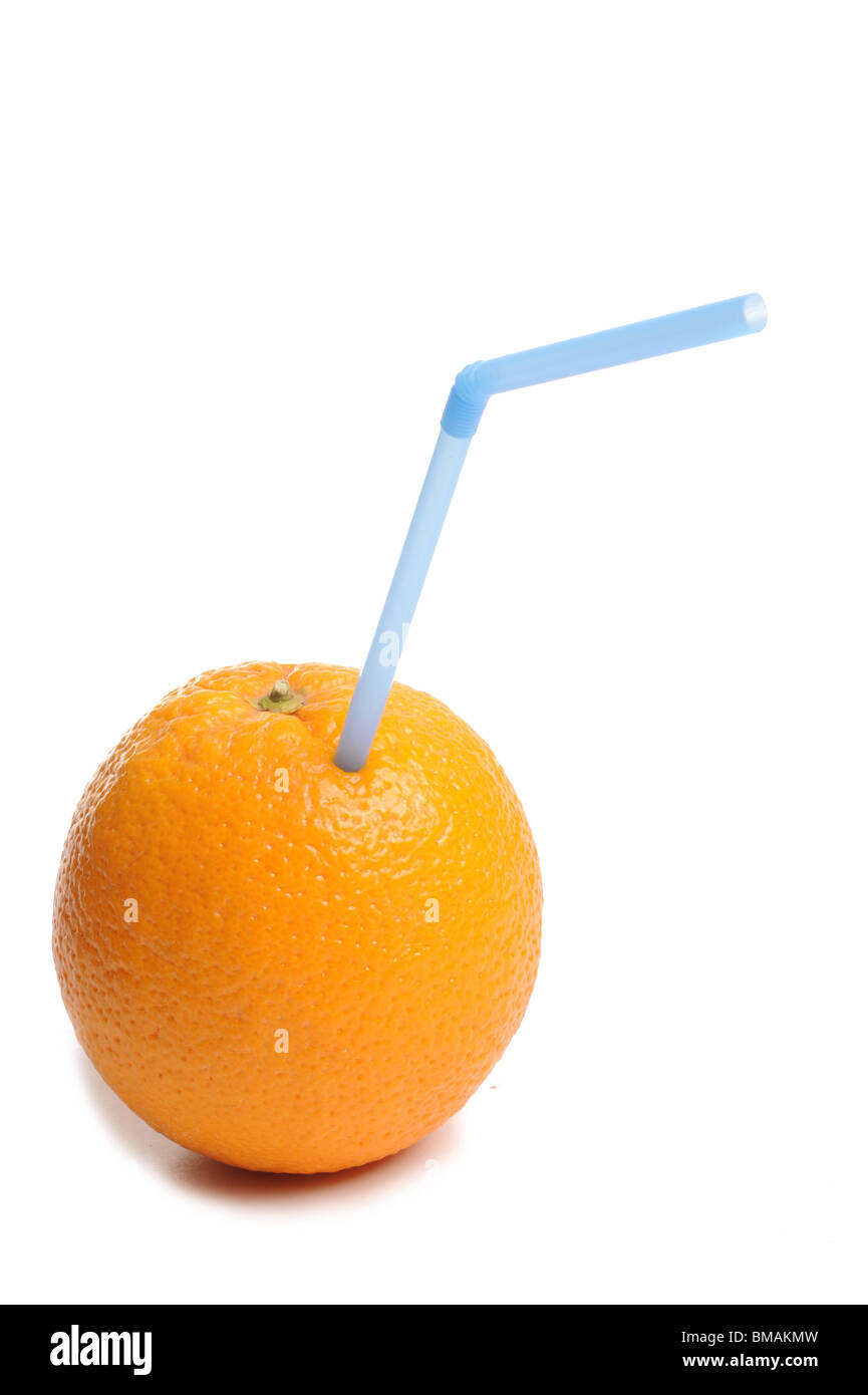 Orange with Straw stuck in it Stock Photo - Alamy