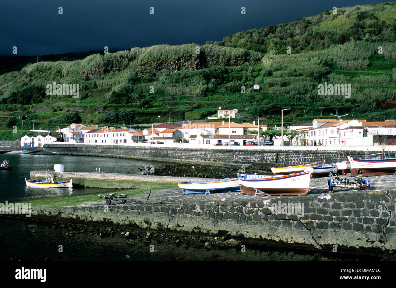 The harbour at Lajes do Pico on Pico island, in the Azores Stock Photo ...