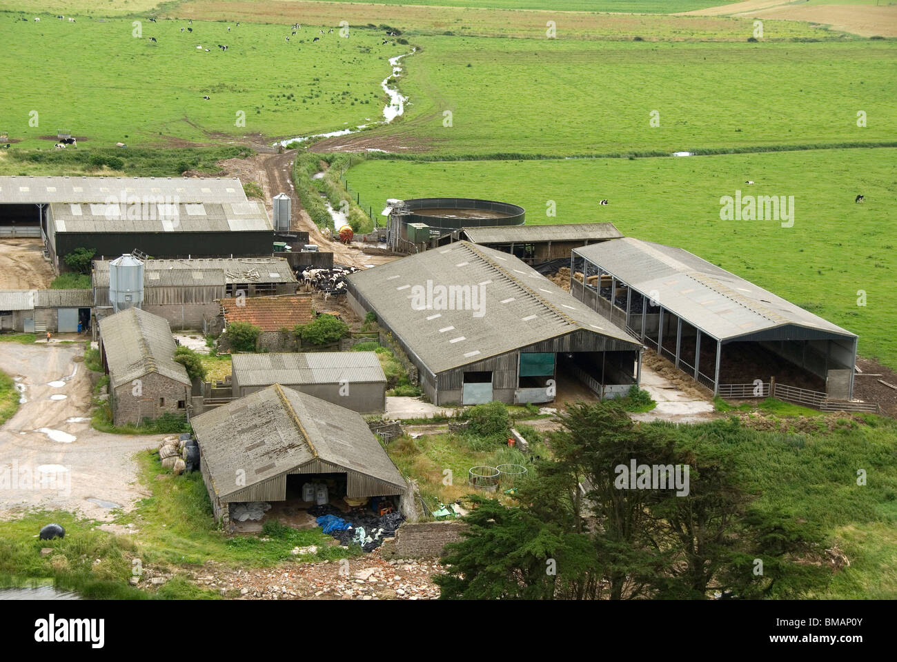 Farm buildings from above, Somerset, UK Stock Photo - Alamy