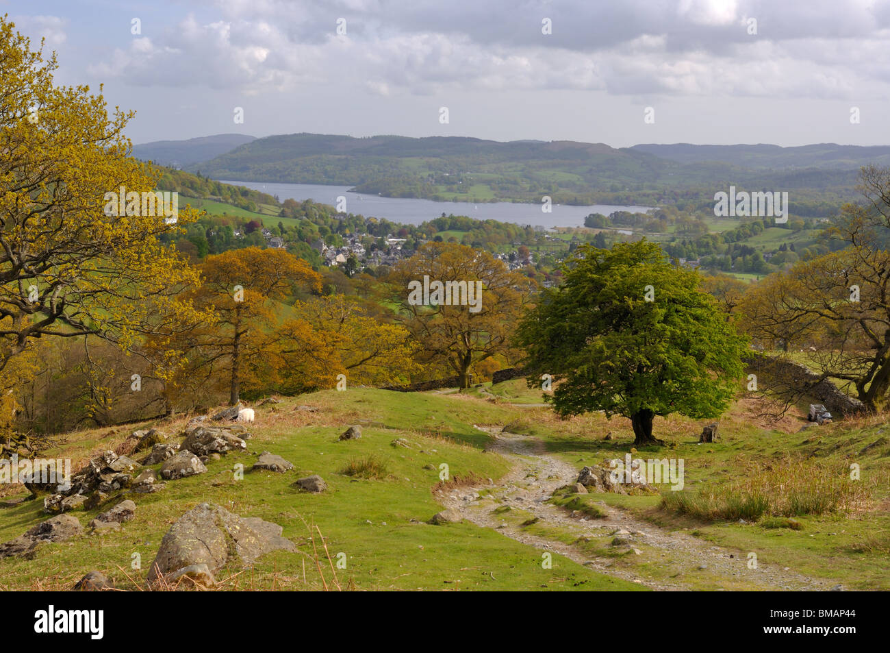 Lake Windermere & Ambleside from above High Sweden Bridge in the lake ...