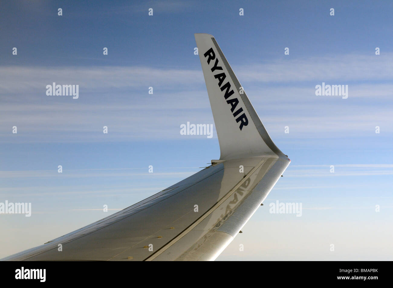 Aircraft winglet carrying the name Ryanair a low cost European airline ...