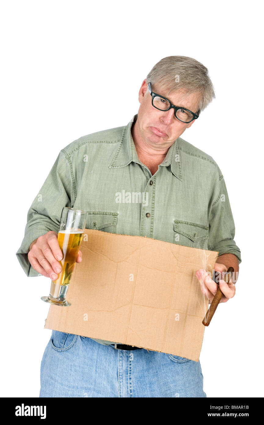 Funny sign with man begging hi-res stock photography and images - Alamy