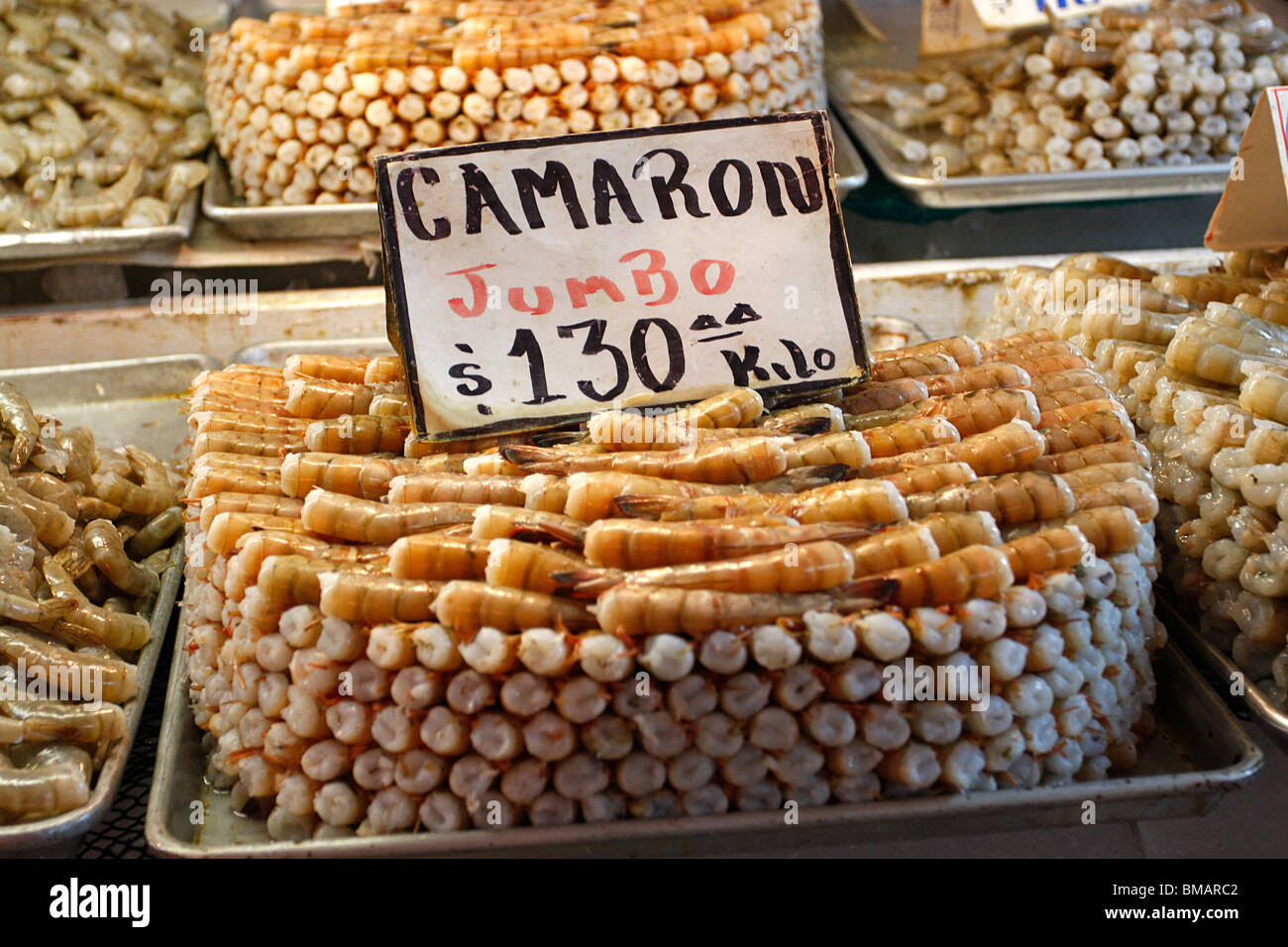 Display of fresh seafood on sale at the famous ENSENADA ,fish market.A ...
