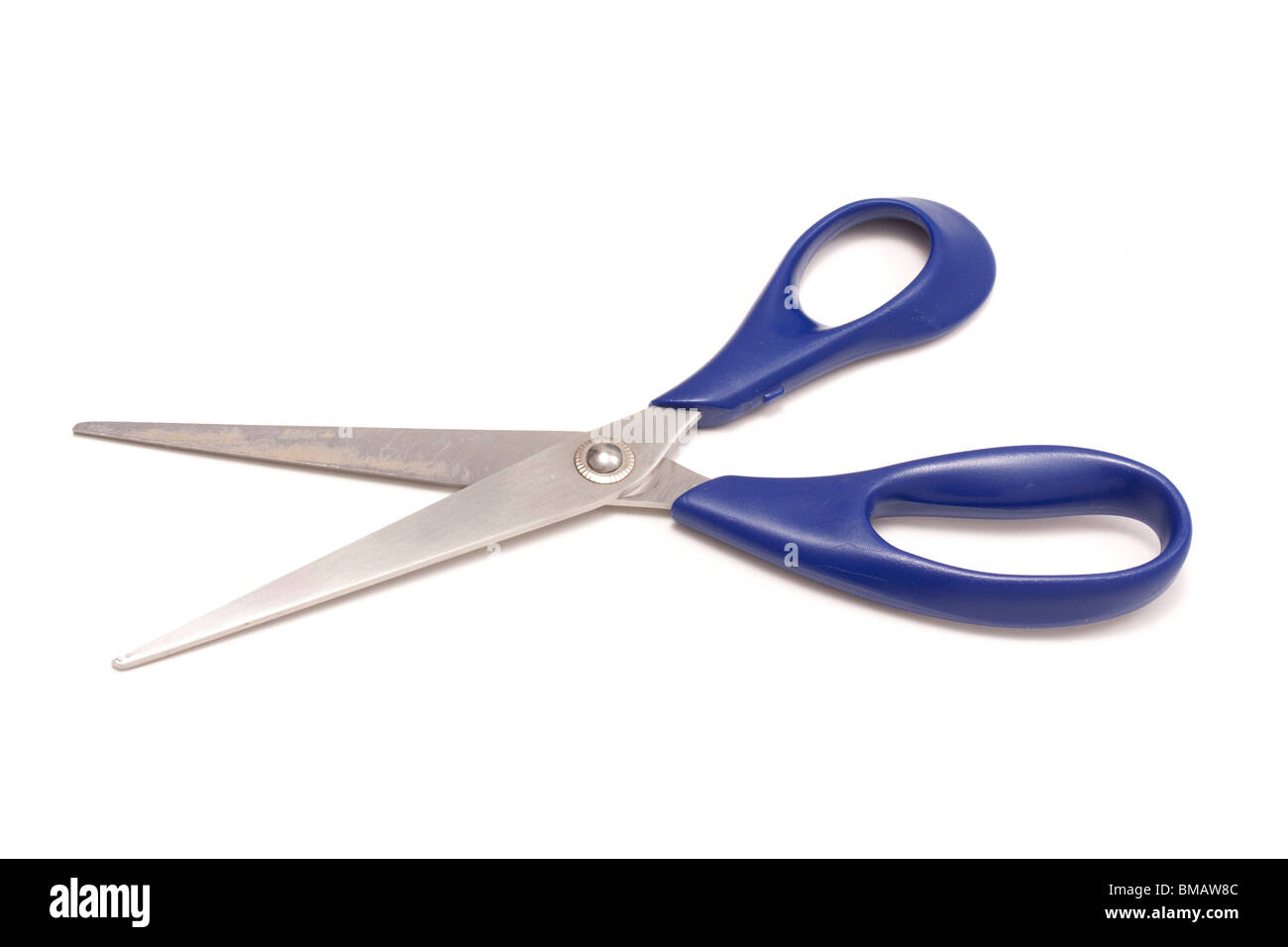 Blue handled scissors isolated on a white background Stock Photo - Alamy