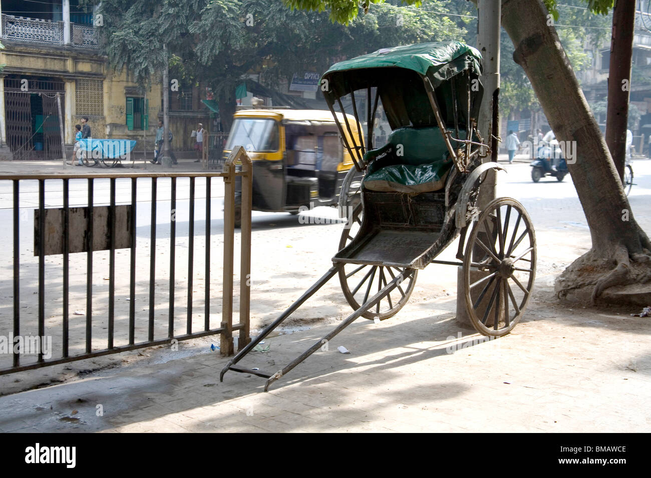 Empty hand rickshaw and auto rickshaw ; Calcutta now Kolkata ; West ...
