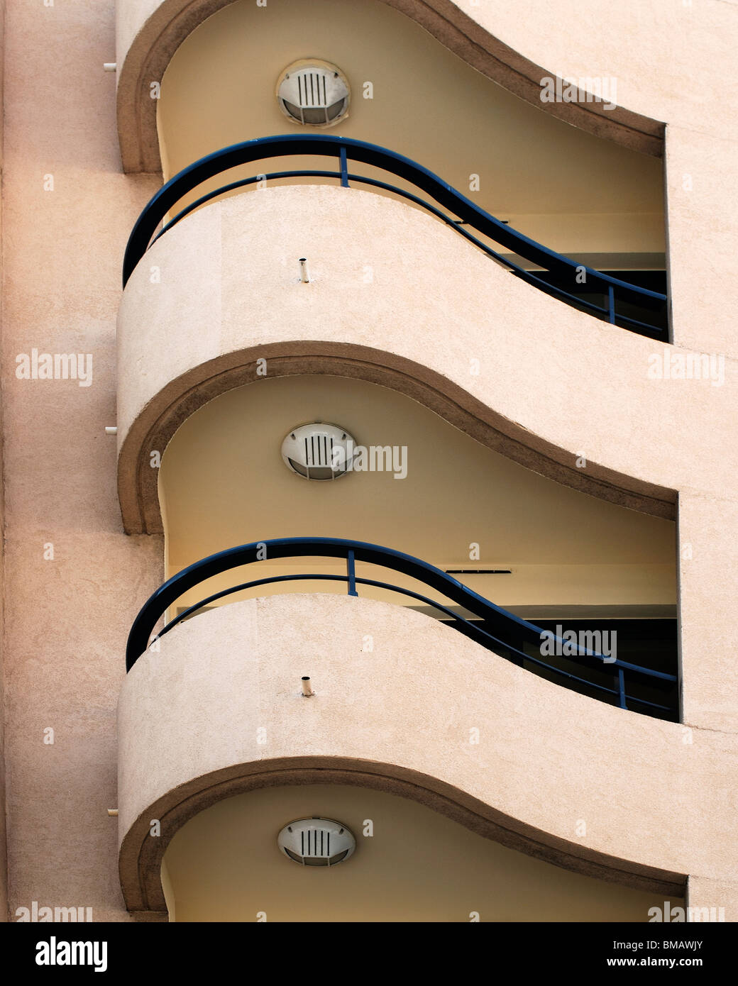 Geometric designs of balconies to modern concrete hotel in Cannes. Cote ...