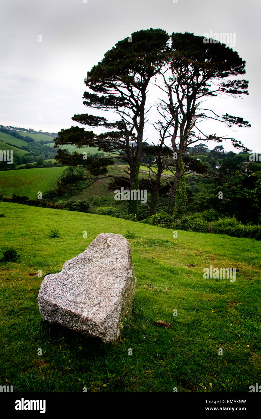 Large rock on top of a hill on the edge of Tallands Parish church ...