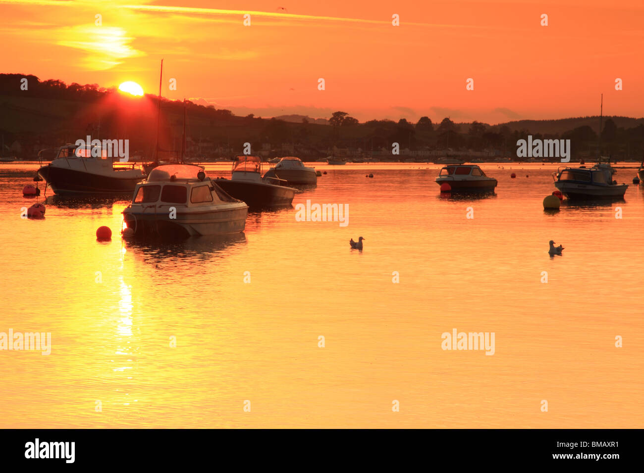 Sunset over Exe Estuary view towards Starcross from Exmouth, East Devon ...