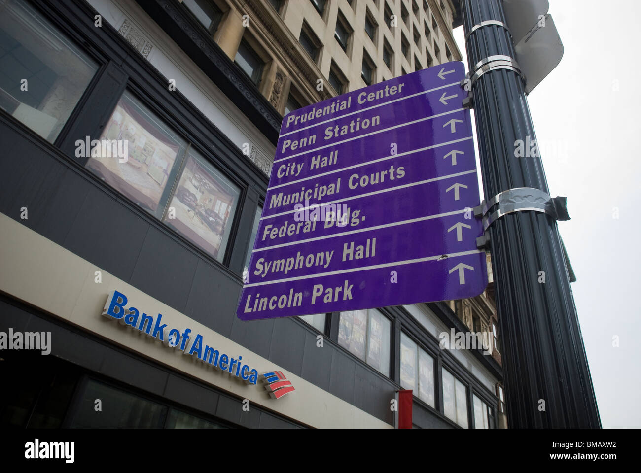 Direction sign in Newark, New Jersey points out the various landmarks ...