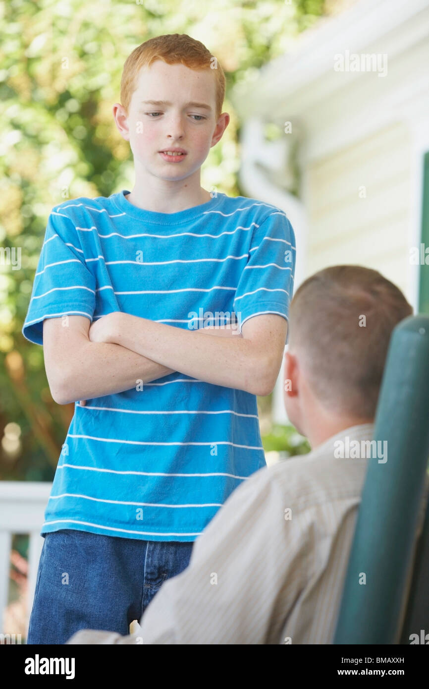 A Father And Son Talking Stock Photo - Alamy