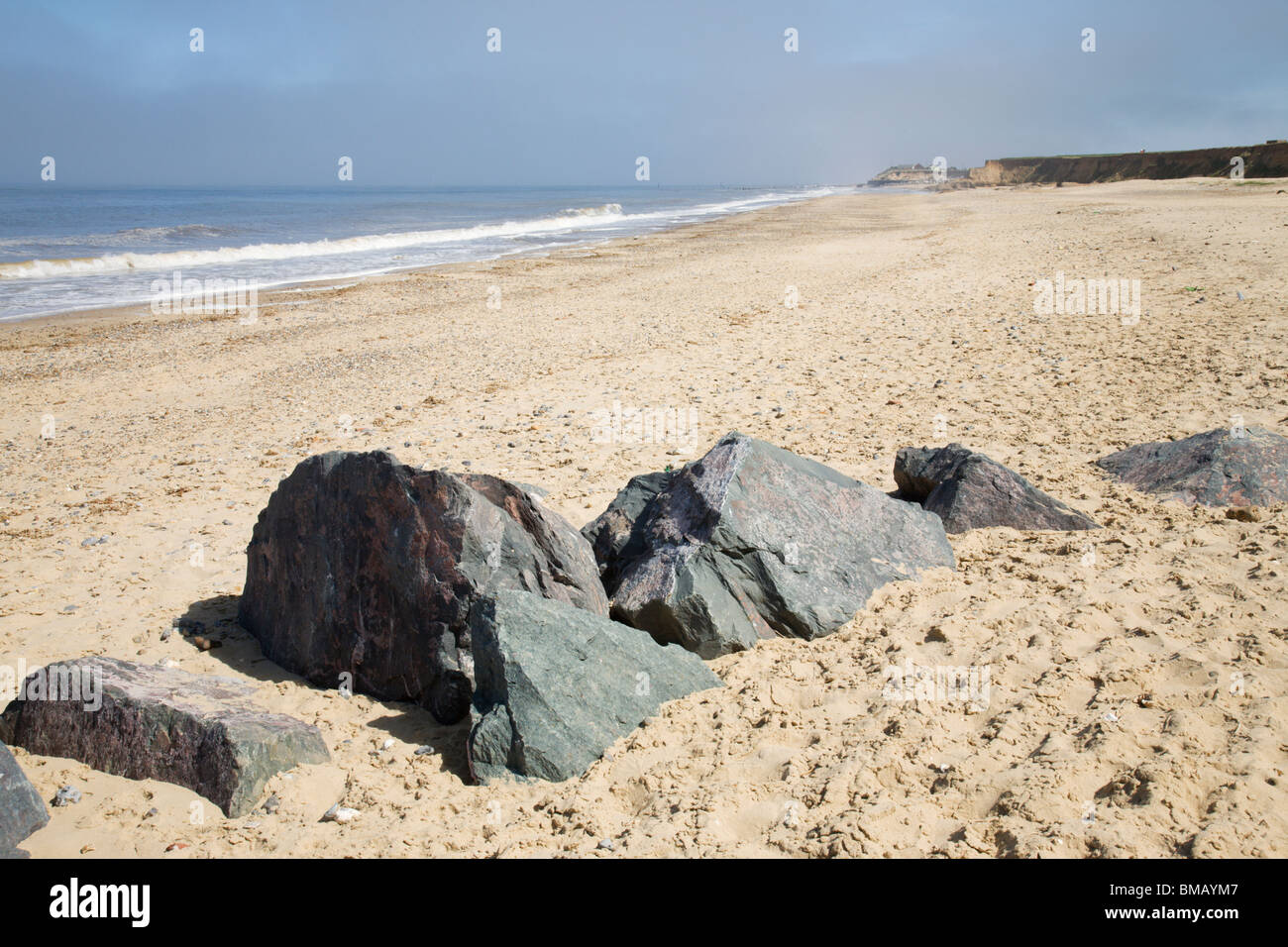 The long wide stretch of Happisburgh beach in Norfolk, England Stock ...