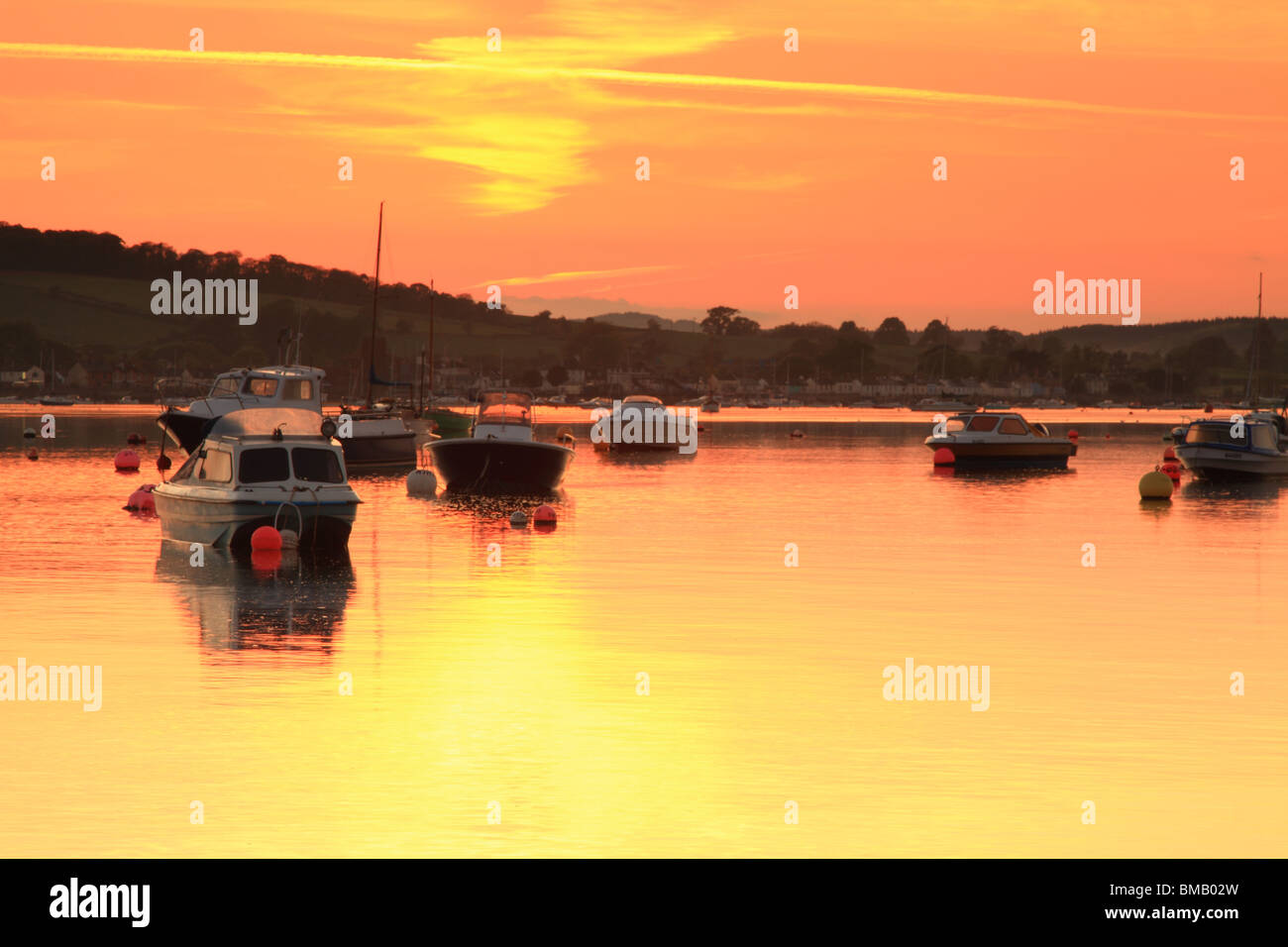 Sunset over Exe Estuary view towards Starcross from Exmouth, East Devon ...