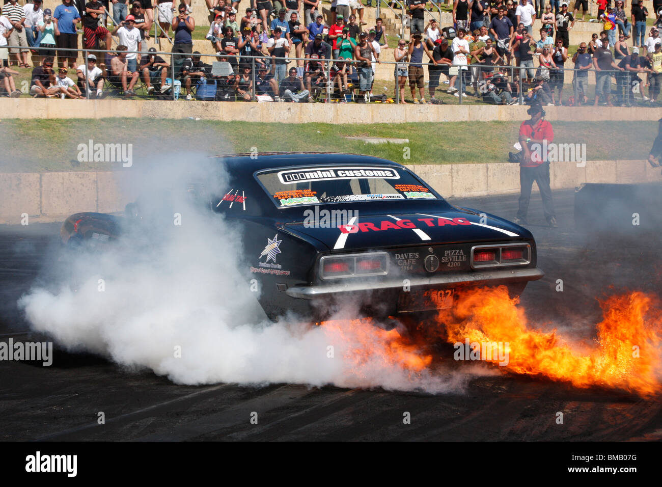 Australian burnout legend, Peter Gray, performing a tire smoking ...