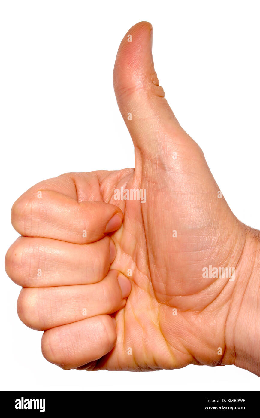 Thumbs up hand gesture sign on a white background Stock Photo - Alamy