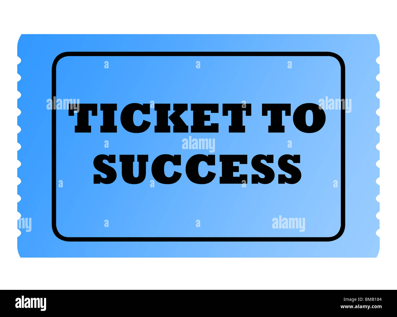 Blue ticket to success with serrated edges isolated on white background ...