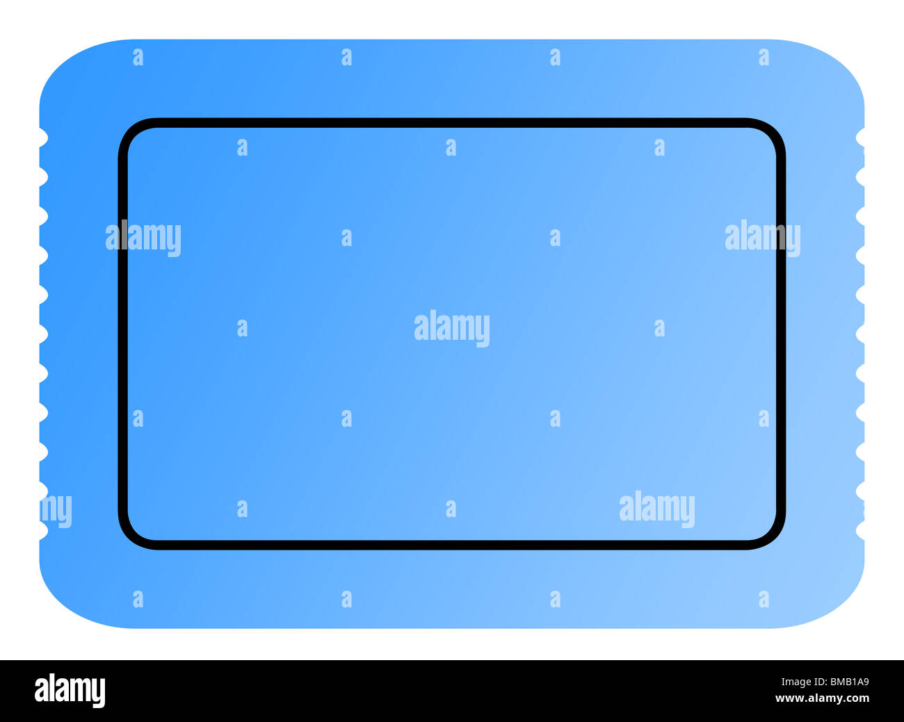 Blank blue ticket with serrated edges and copy space isolated on white ...