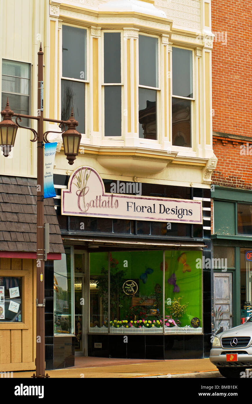 Buidlings down the main street (Perry St) in Napolean, Ohio. The town ...