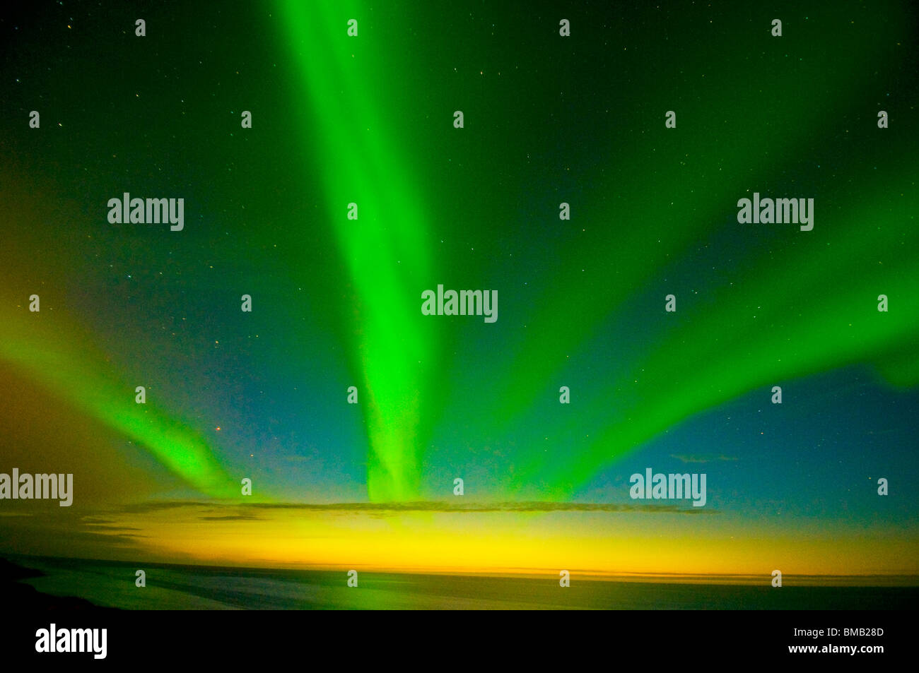 Northern lights Aurora borealis glow brightly and snake across the ...