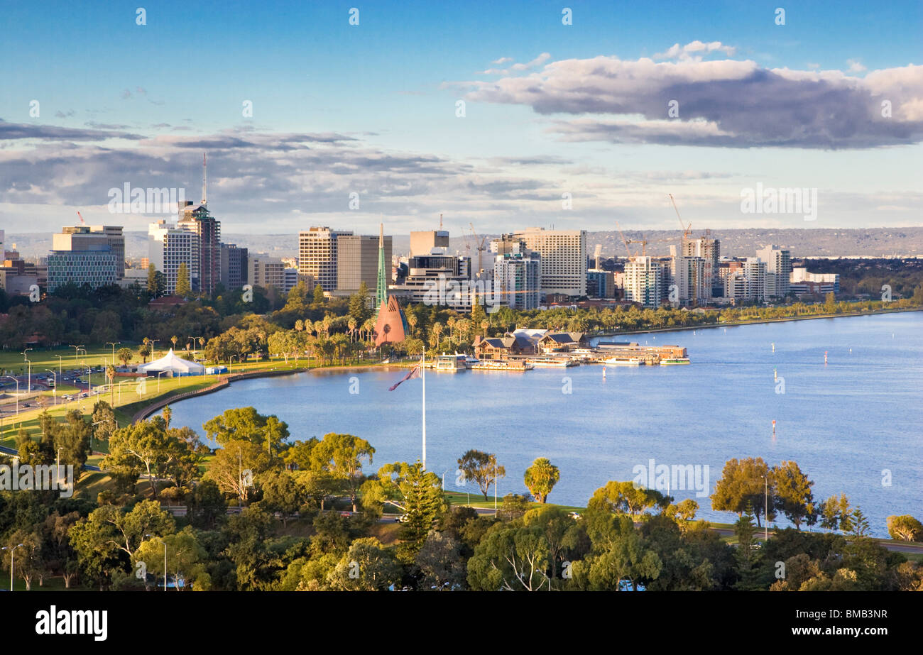 Swan River and Swan Bell Tower in Perth, Western Australia Stock Photo ...