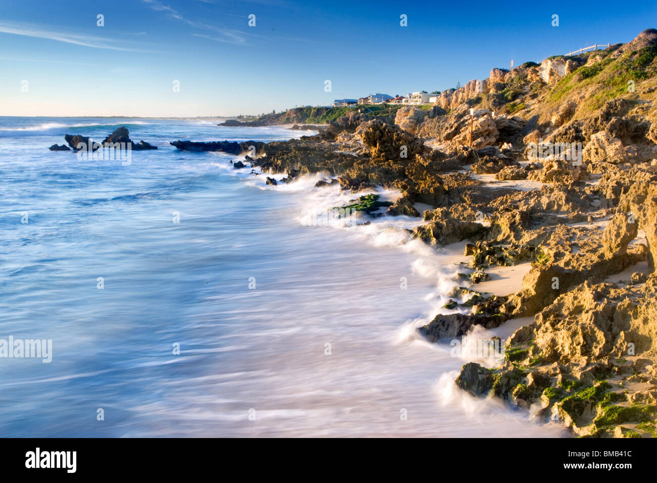 Limestone coastline at Trigg Beach showing signs of coastal erosion ...