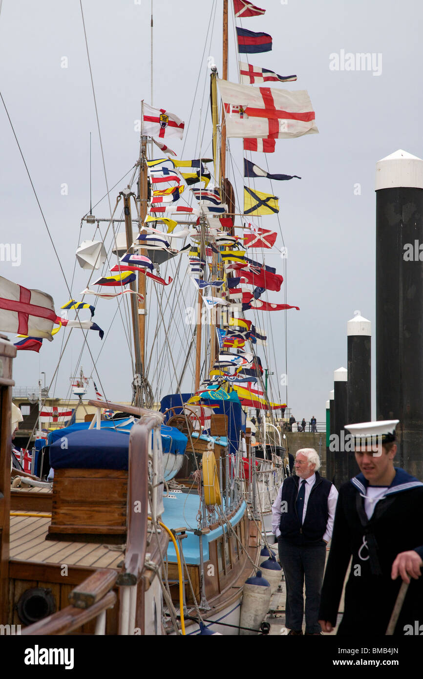 Boats displaying flags and ensigns before departure to Dunkirk as part ...