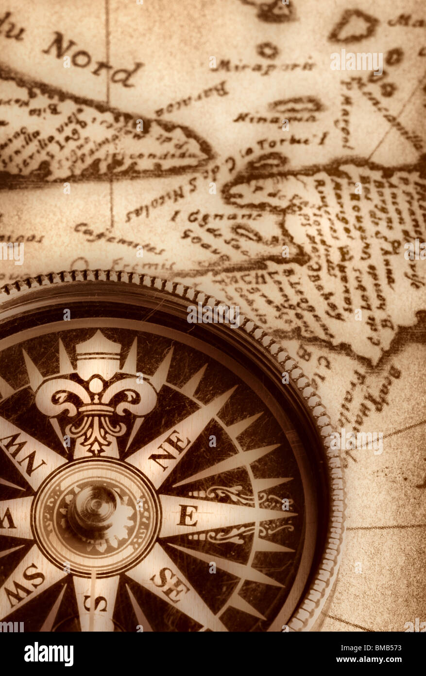 Vintage caribbean map and compass hi-res stock photography and images ...