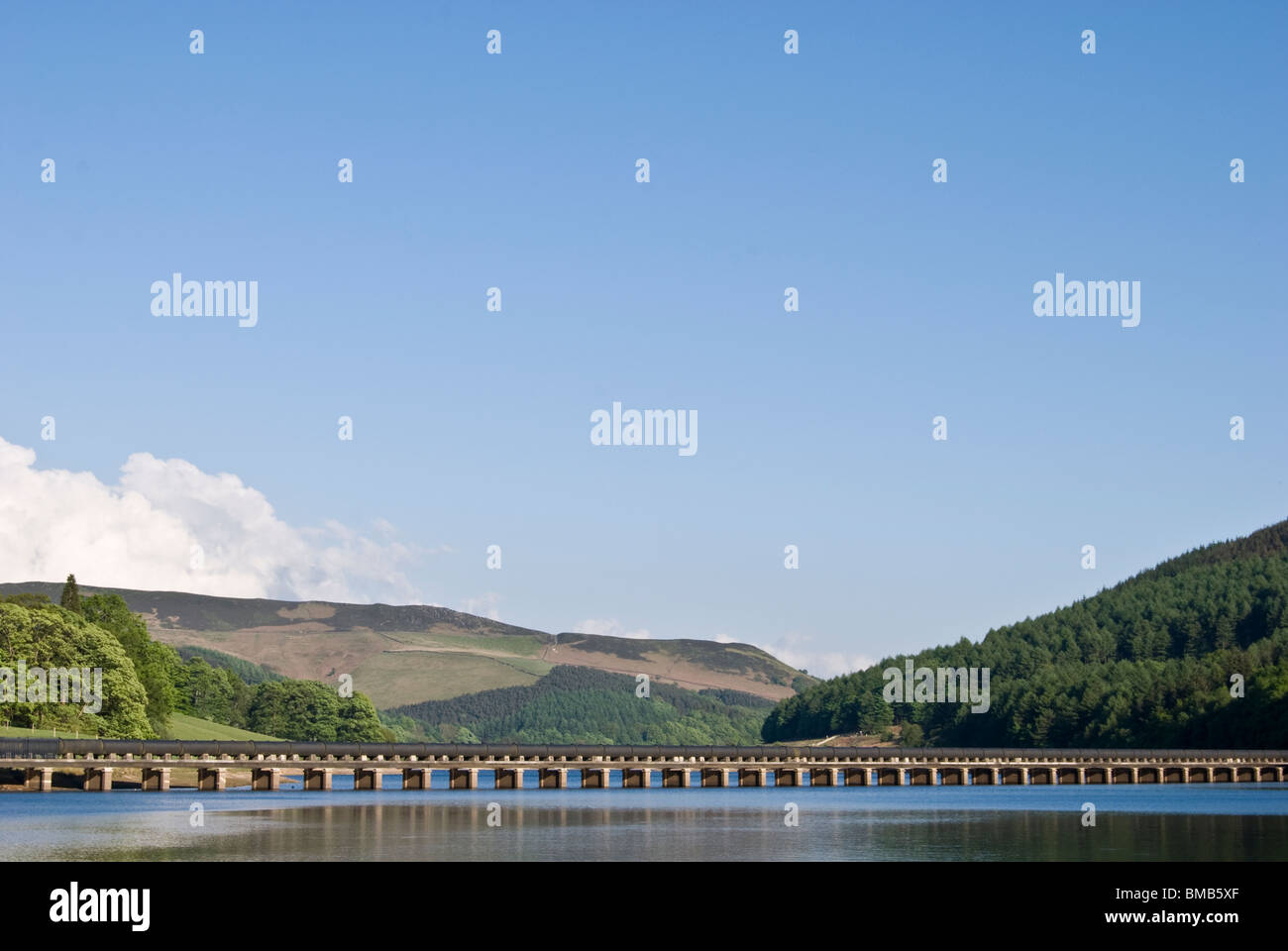 view ladybower derwent reservoir pipe line viaduct peak district ...