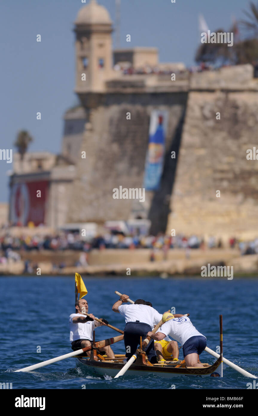 A traditional Maltese rowing boat during the Freedom day regatta with ...