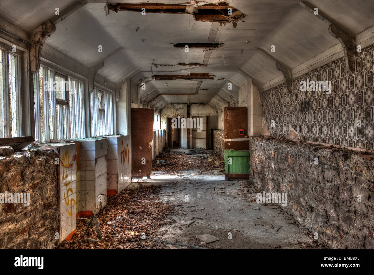 Derelict Corridor in an Abandoned Hospital or Lunatic Asylum Stock ...