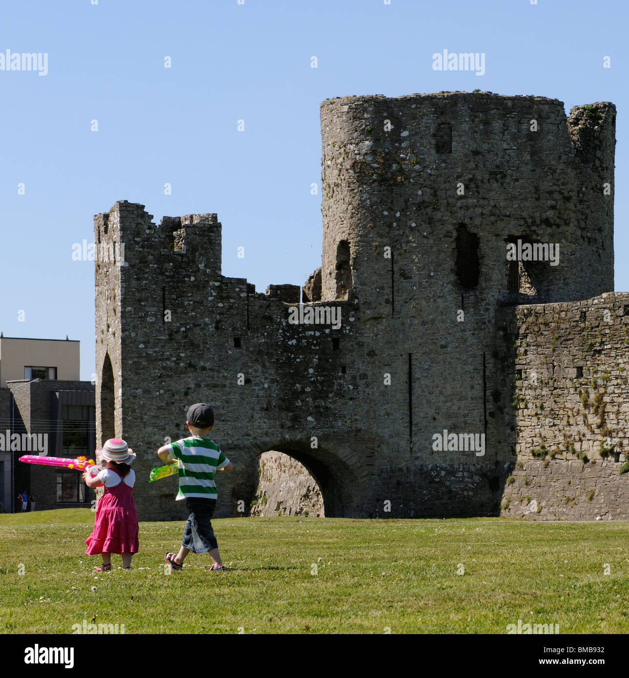 Children playing in the grounds of Trim Castle County Meath Ireland ...