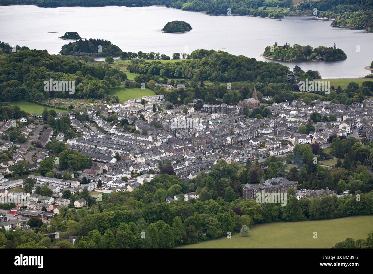 A view of the town of Keswick in the Lake District Cumbria, England UK ...