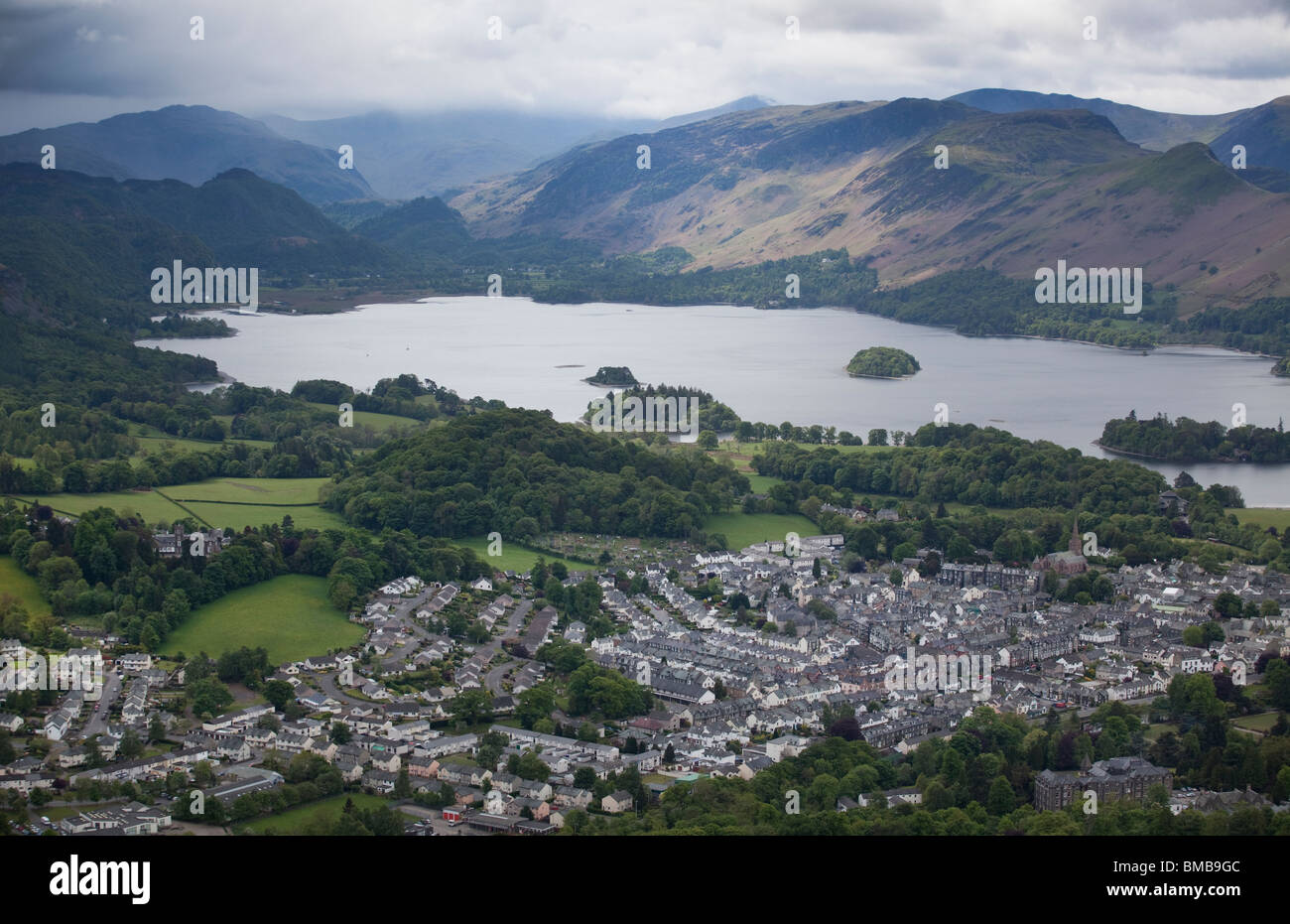 A view of the town of Keswick in the Lake District Cumbria, England UK ...