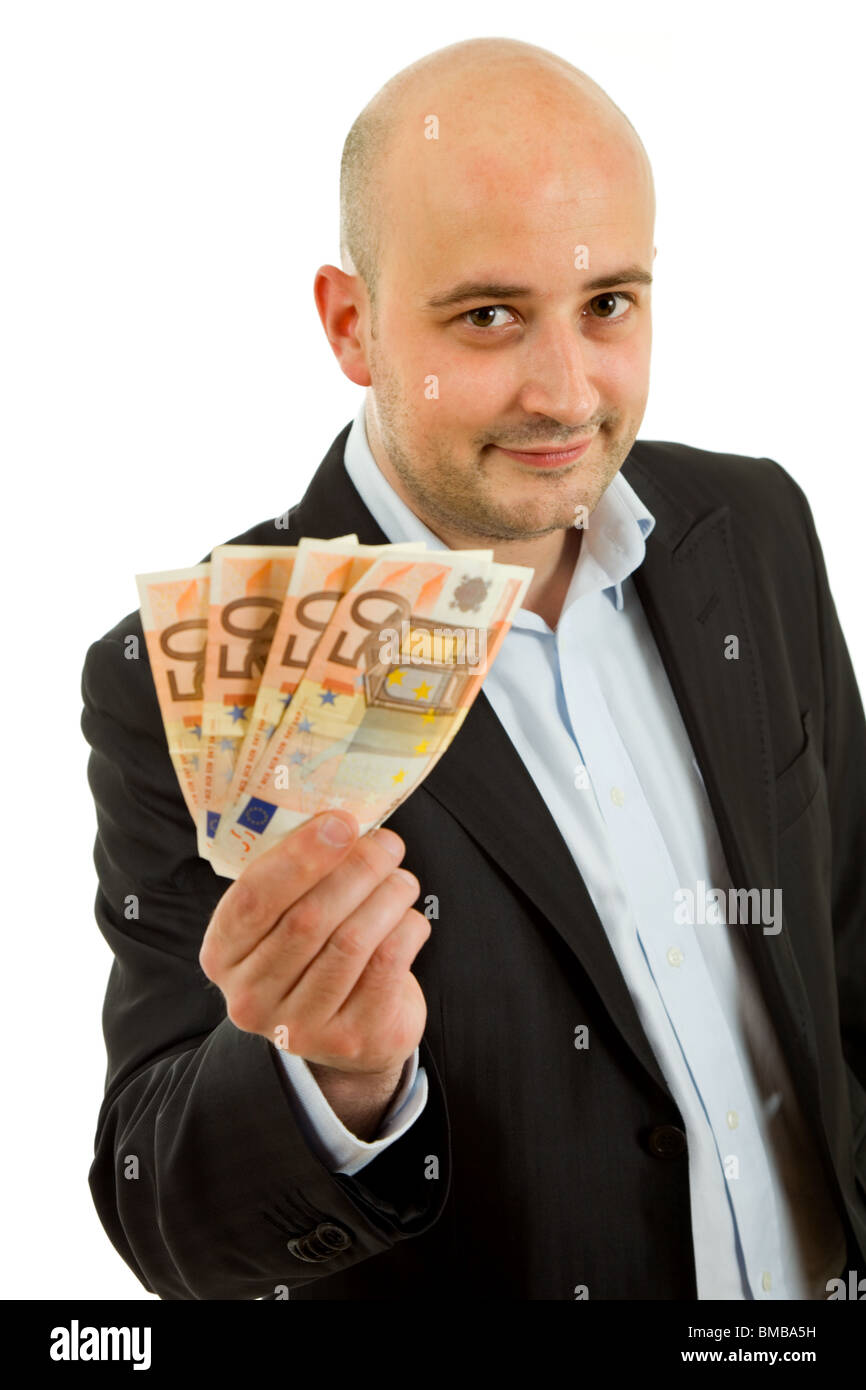 young business man with money, isolated on white background Stock Photo ...