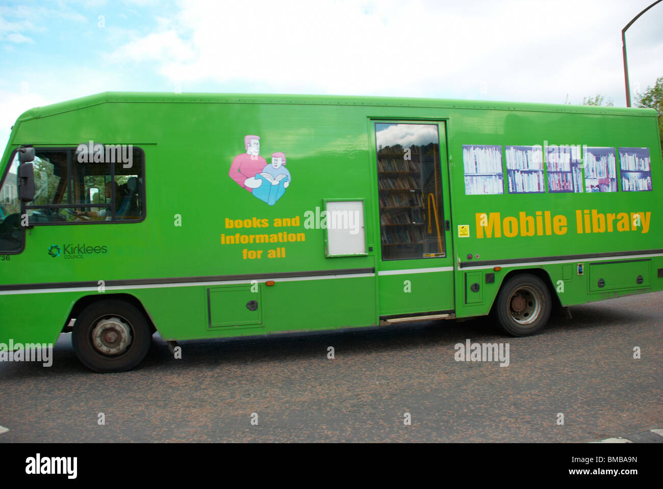 Mobile library in Huddersfield, West Yorkshire Stock Photo - Alamy