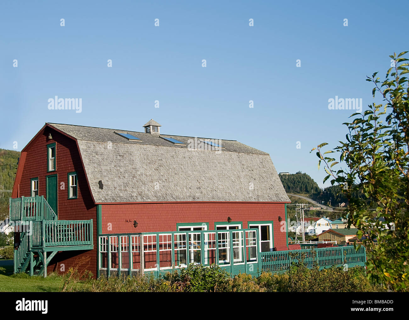 two floors red barn, Quebec, Canada Stock Photo - Alamy