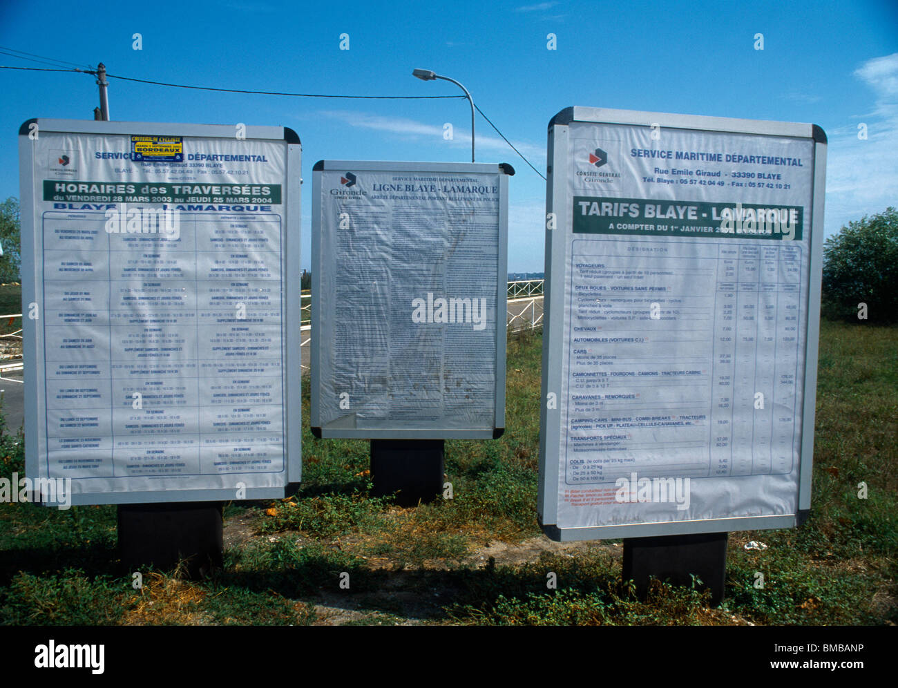 Lamarque France Signs Showing Prices For Ferry Crossings Stock Photo ...