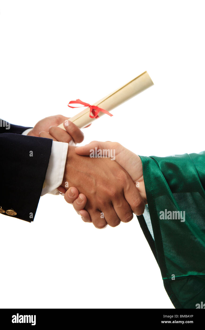 handshake and a diploma at graduation Stock Photo - Alamy