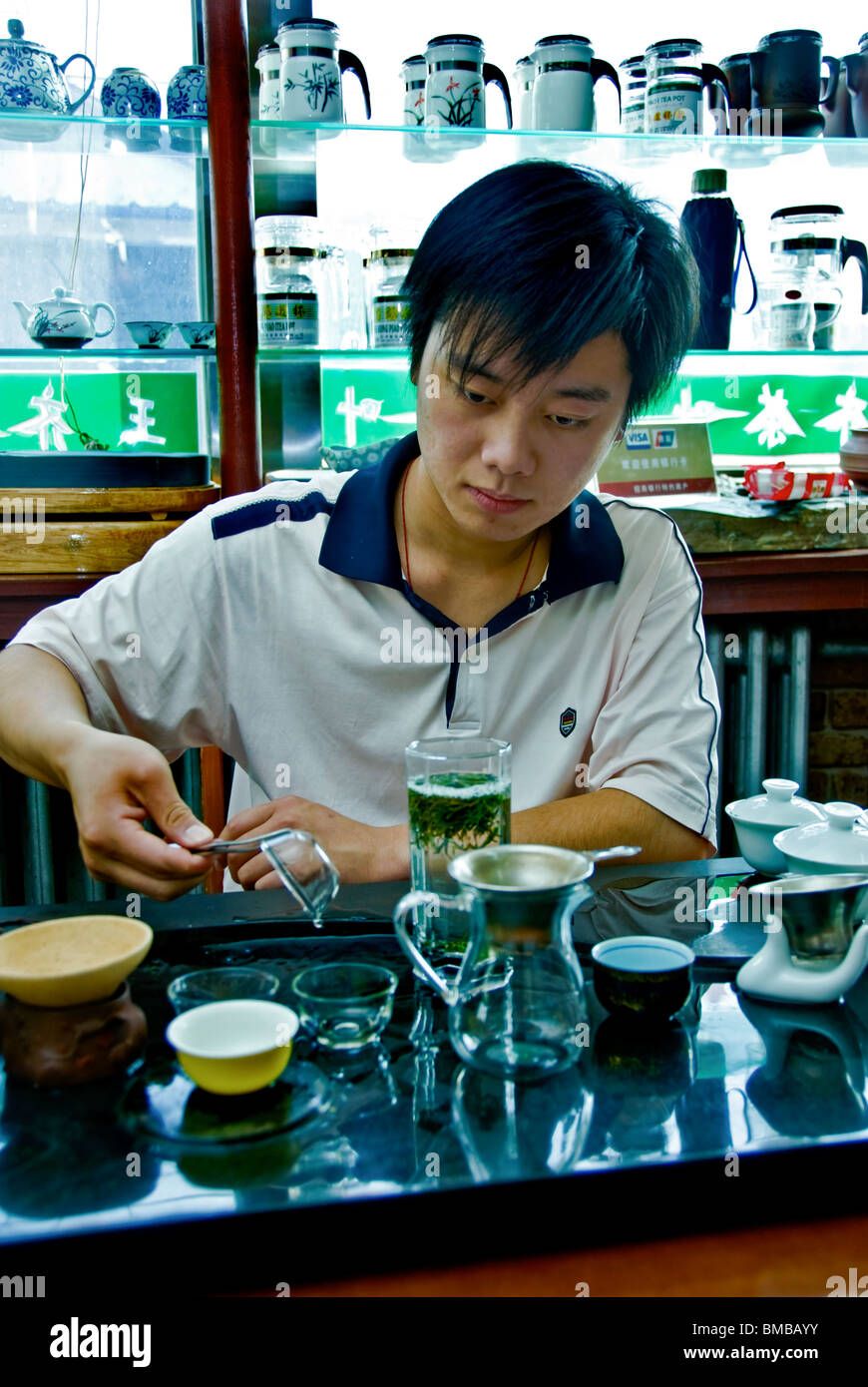 Beijing, China - Tea Shop on "Maliando Road", Man Pouring, Traditional ...