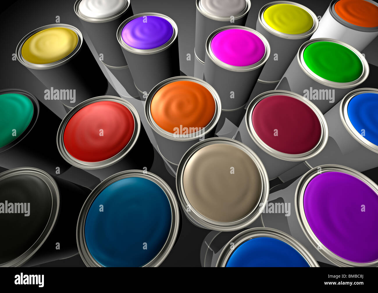 Group of paint tins with different paint colors Stock Photo - Alamy
