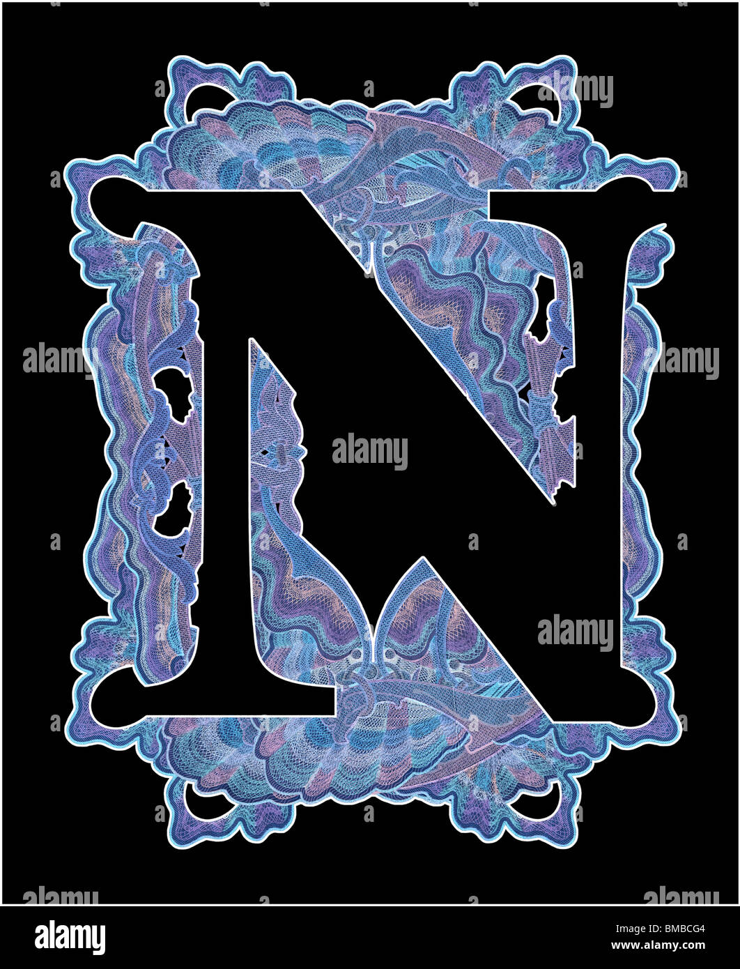 Luxuriously illustrated old capital letter N Stock Photo - Alamy
