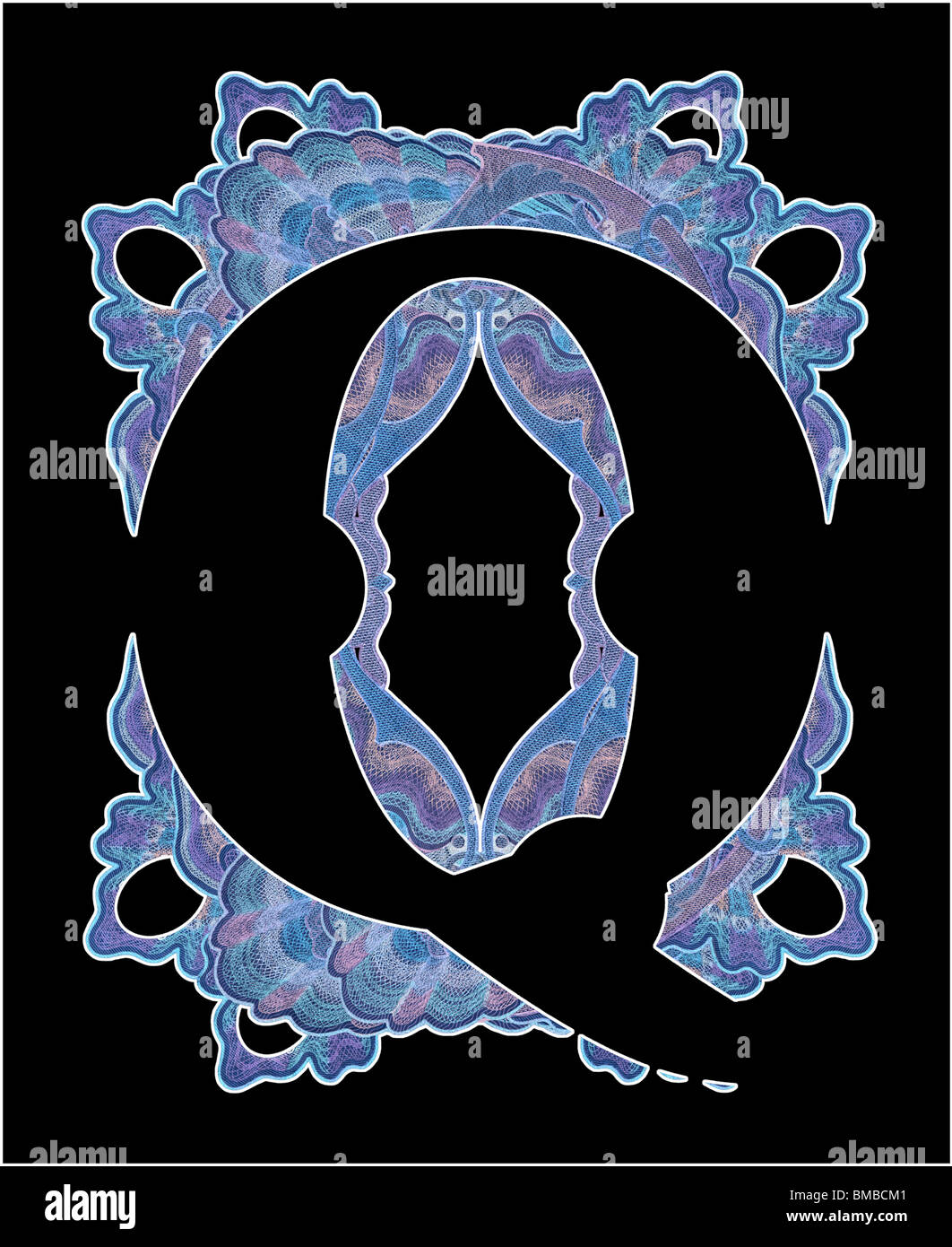 Luxuriously illustrated old capital letter Q Stock Photo - Alamy