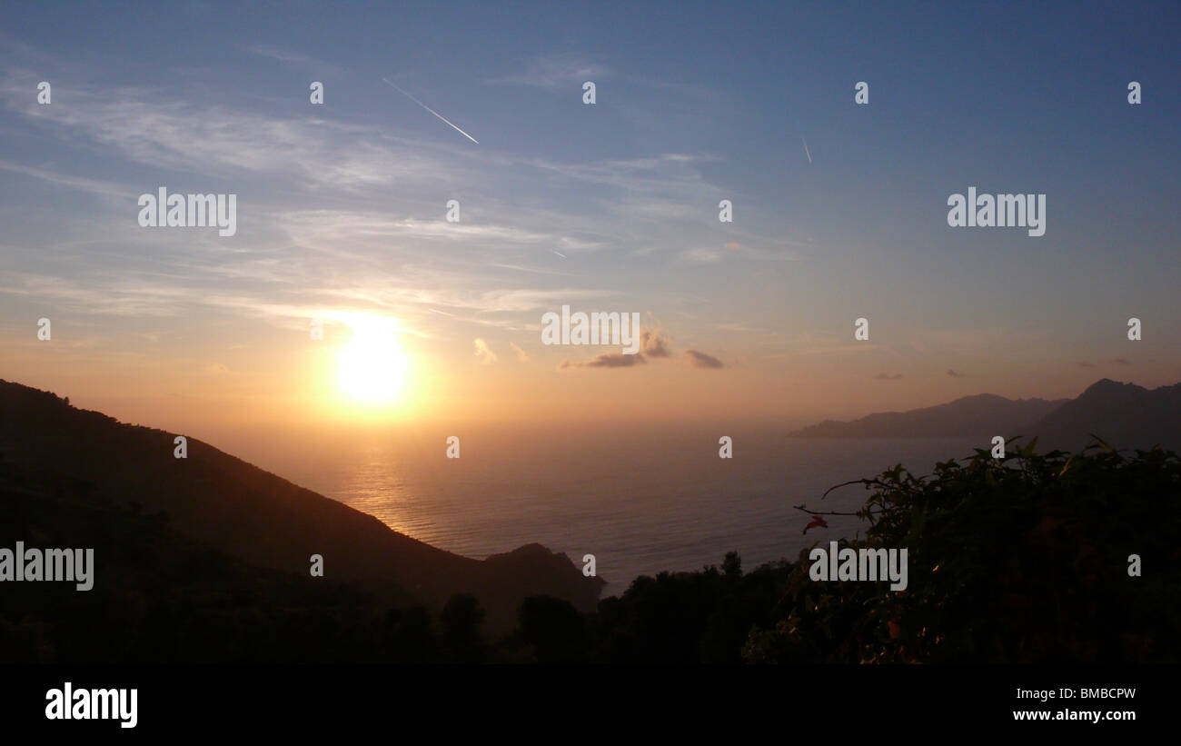 Sunset from the veranda of the Hotel Roches Rouges, Piana Porto, in ...