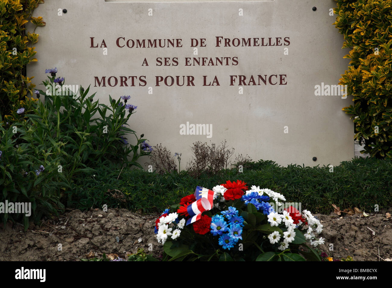 The church and war memorial in Fromelles village in France, close to ...