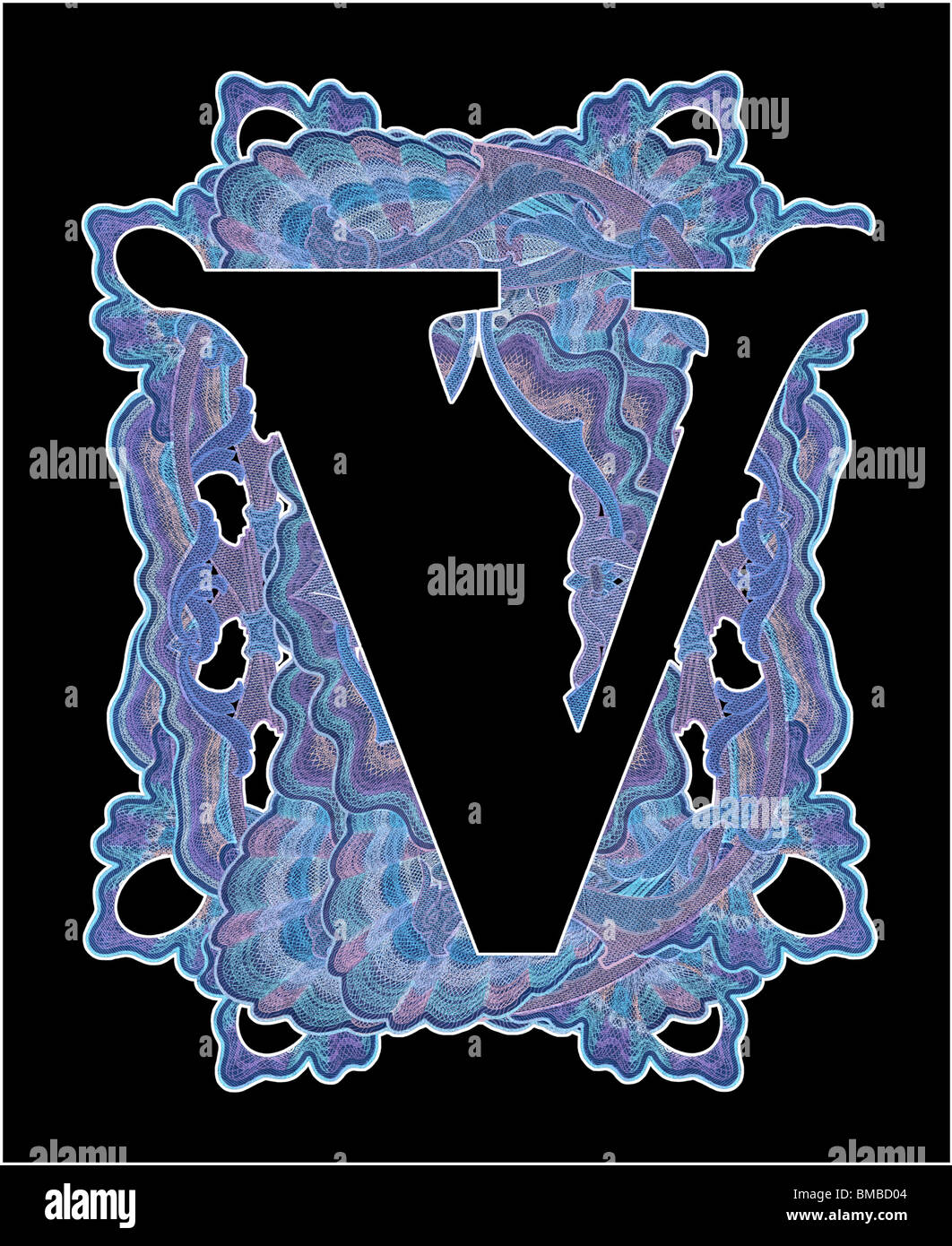 Luxuriously illustrated old capital letter V Stock Photo - Alamy