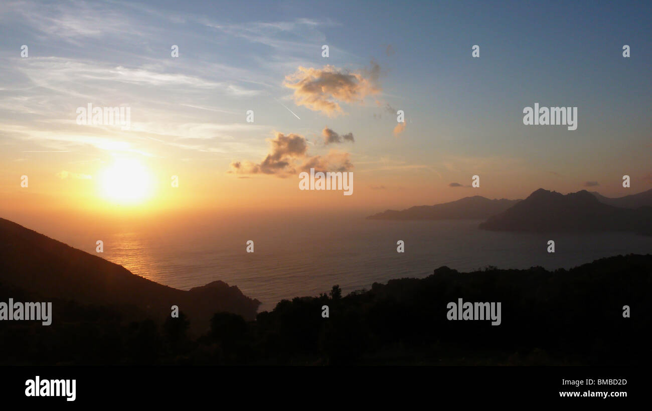 Sunset from the veranda of the Hotel Roches Rouges, Piana Porto, in ...
