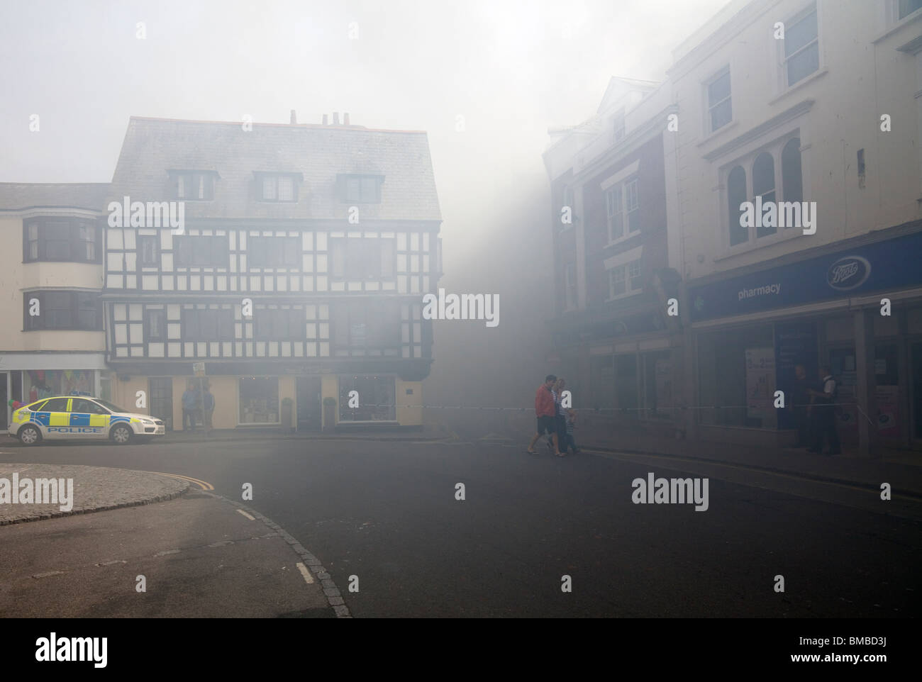 England Devon Dartmouth Lower Street enveloped in smoke during serious ...