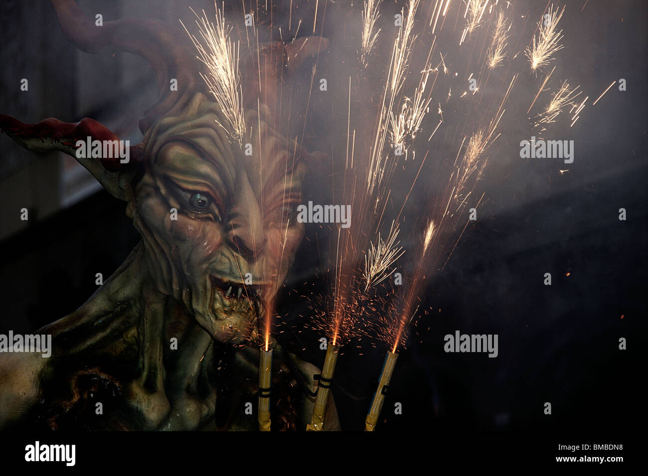 Demonic figure in a traditional celebration in Barcelona, Catalonia ...