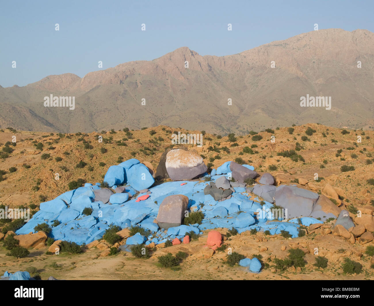 Painted blue rocks near Tafraoute in the Valley of the Anti-Atlas ...