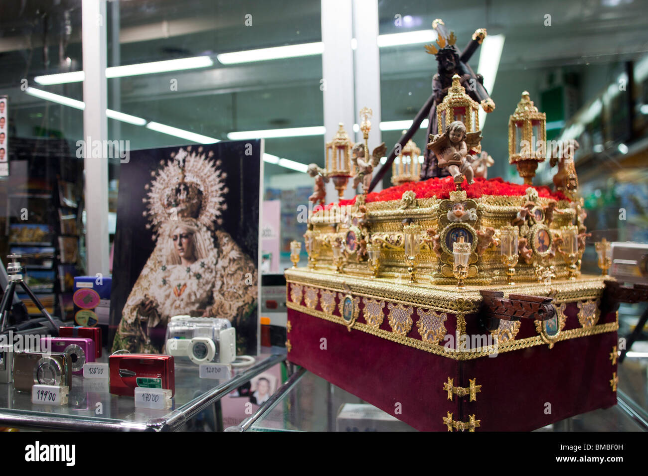 Holy Week miniatures and pictures on a shop window, Seville, Spain ...